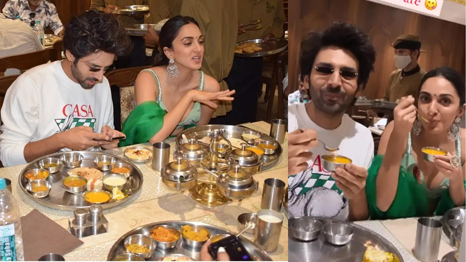 Yummy! Kiara Advani and Kartik Aaryan enjoy authentic Gujarati food ...