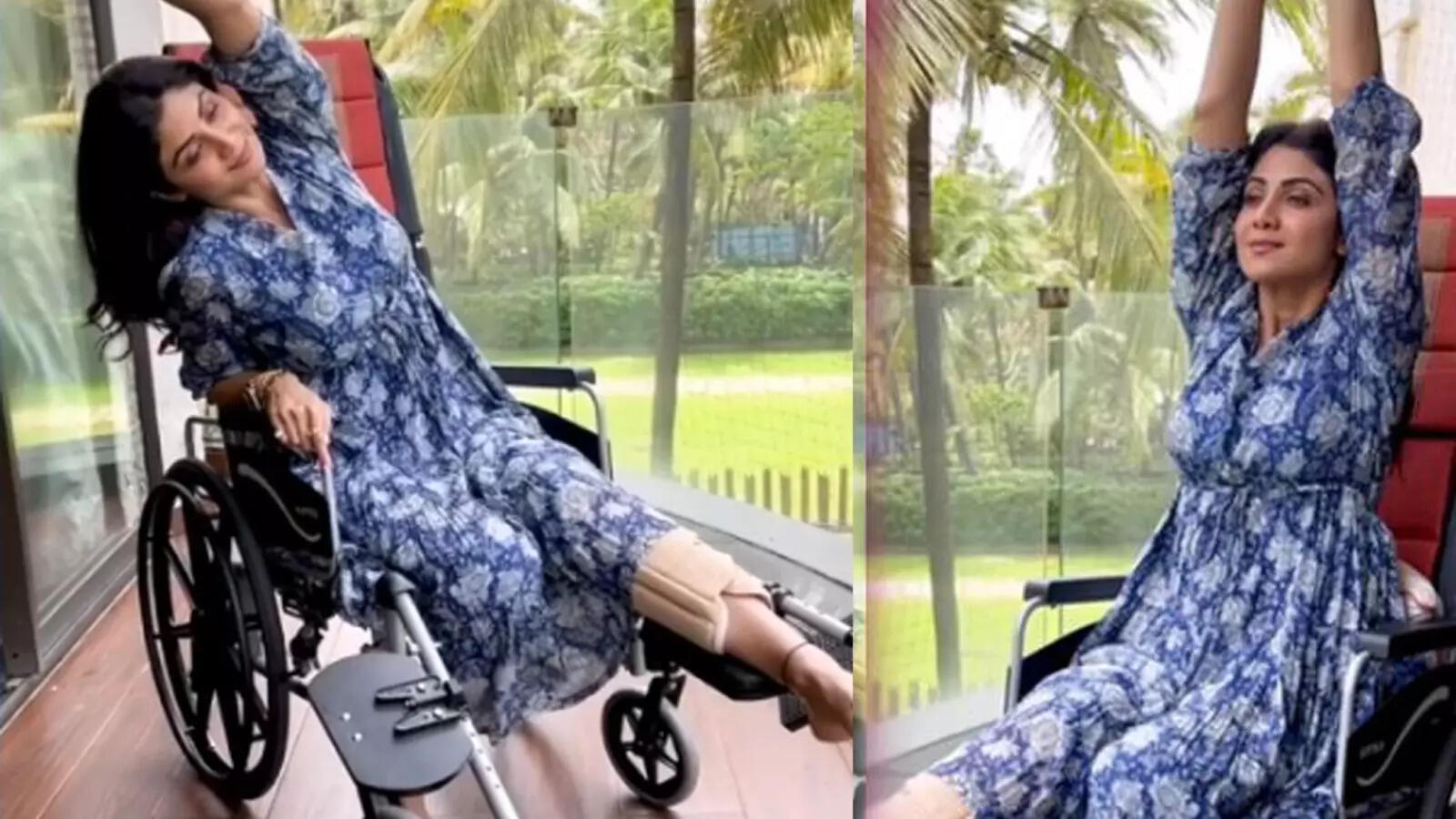 Shilpa Shetty performs yoga with an injured leg