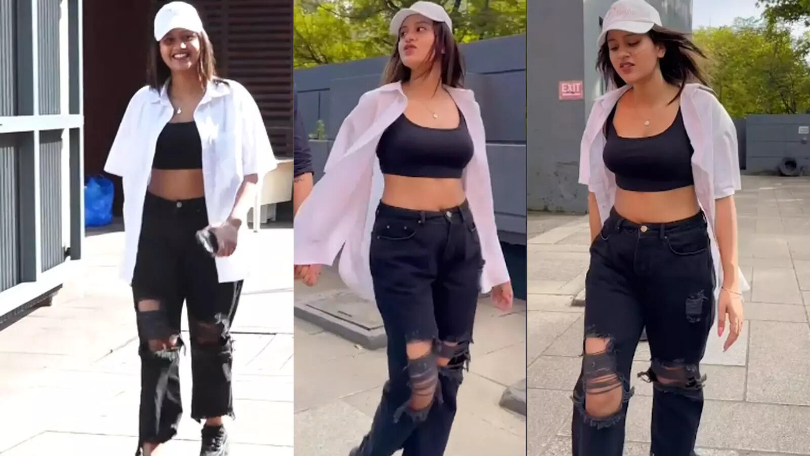 Anjali Arora flaunts her midriff in a black bralette and ripped black ...