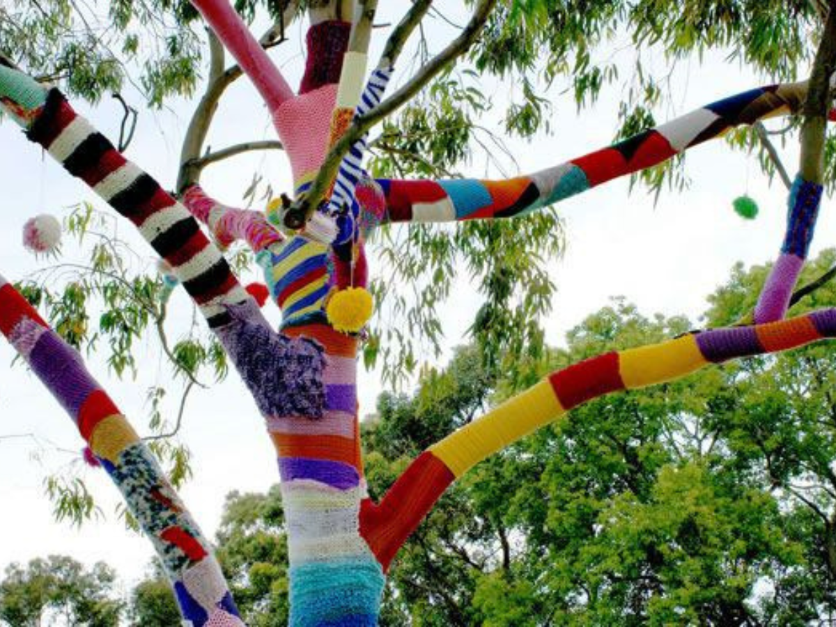 South Koreans make colorful sweaters for trees in winters - Times of India