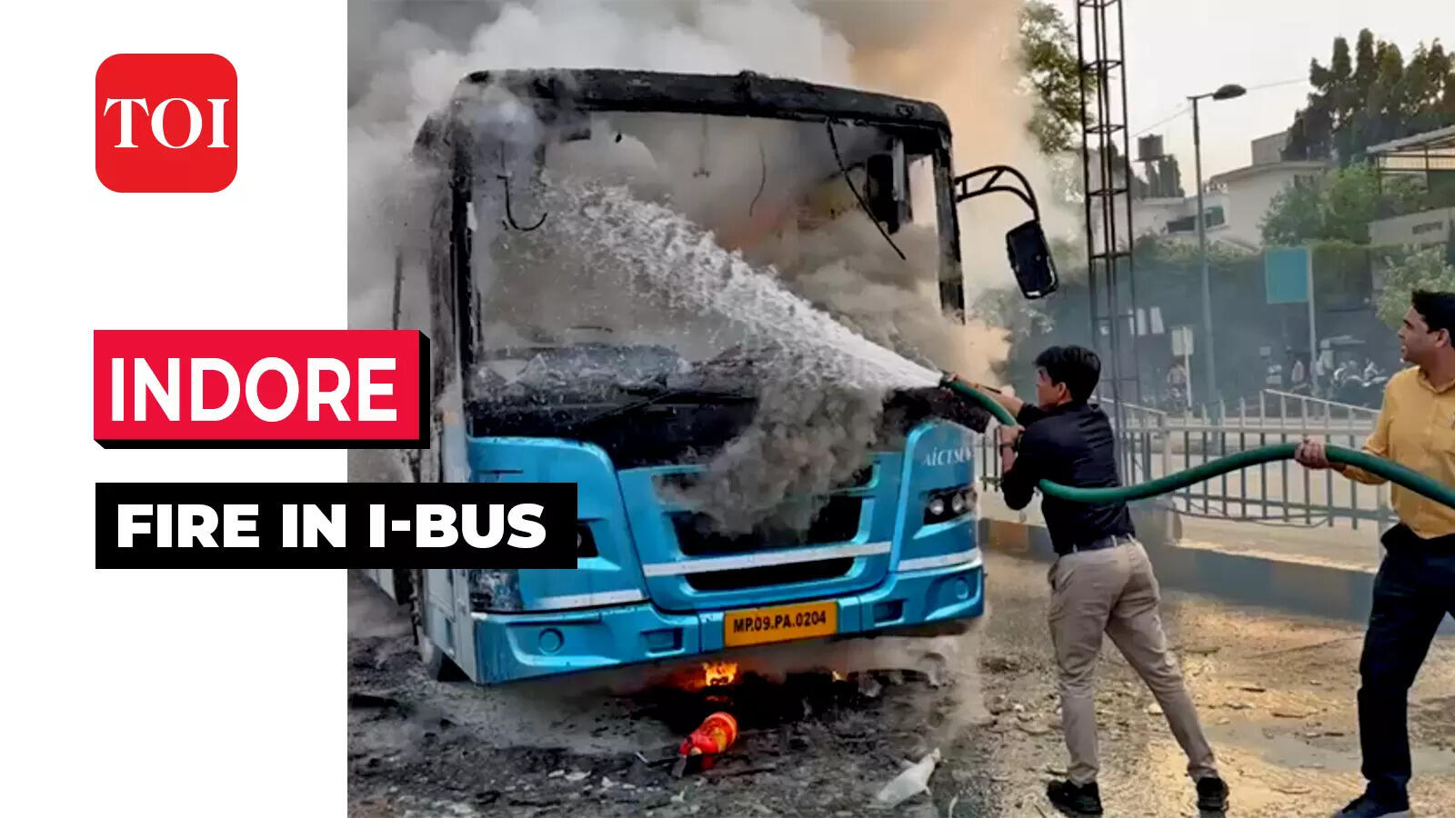 Indore: Flames engulf bus after fire breaks out due to short circuit