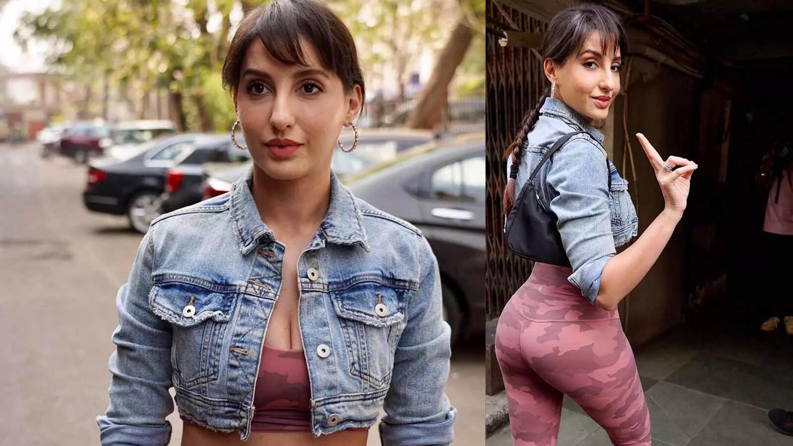 Nora Fatehi gets spotted in skin fit pink and purple outfit, completes ...