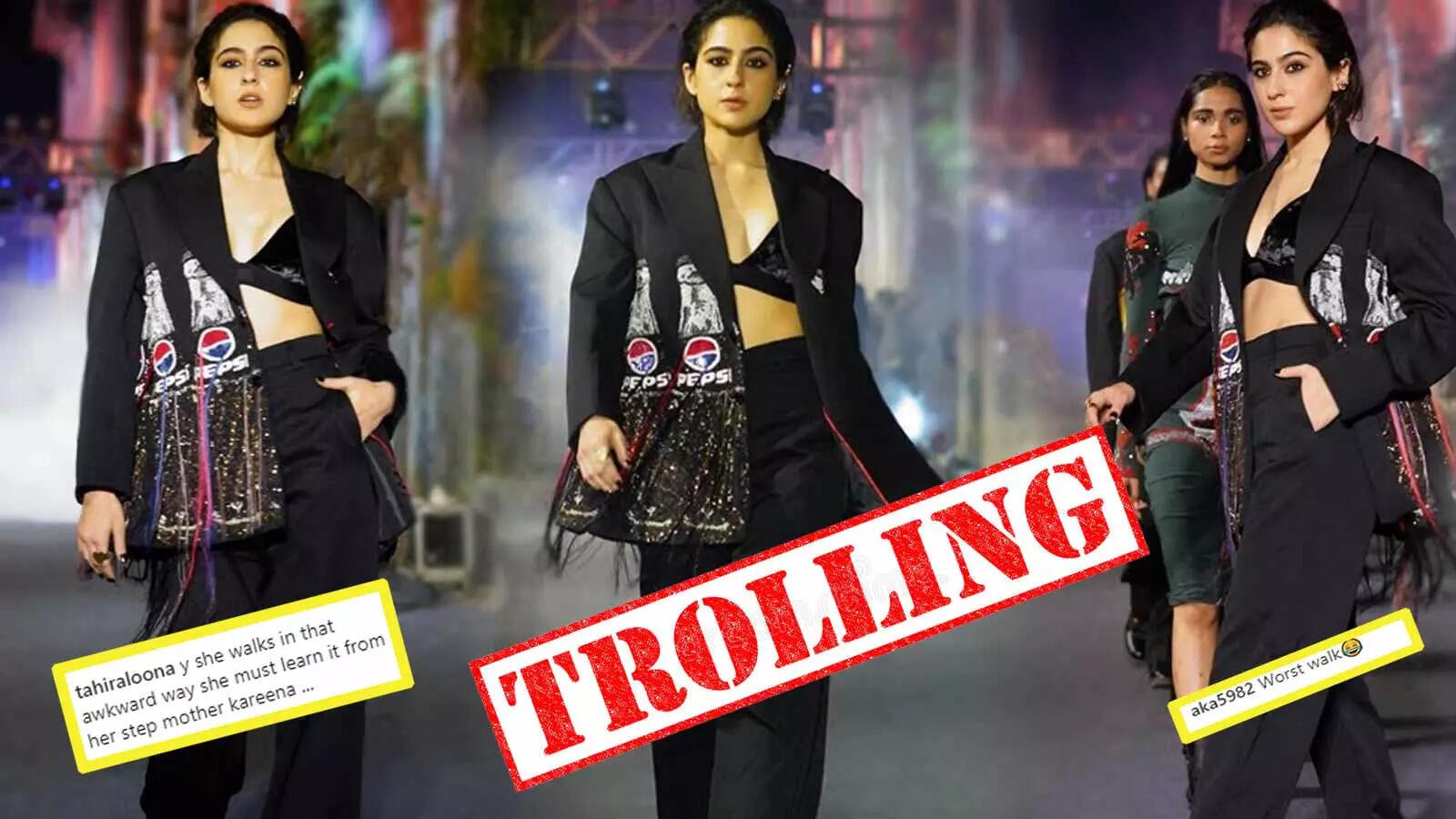 Oops! Sara Ali Khan walks the ramp wearing a black bralette, gets TROLLED for ‘awkward’ fashion ...