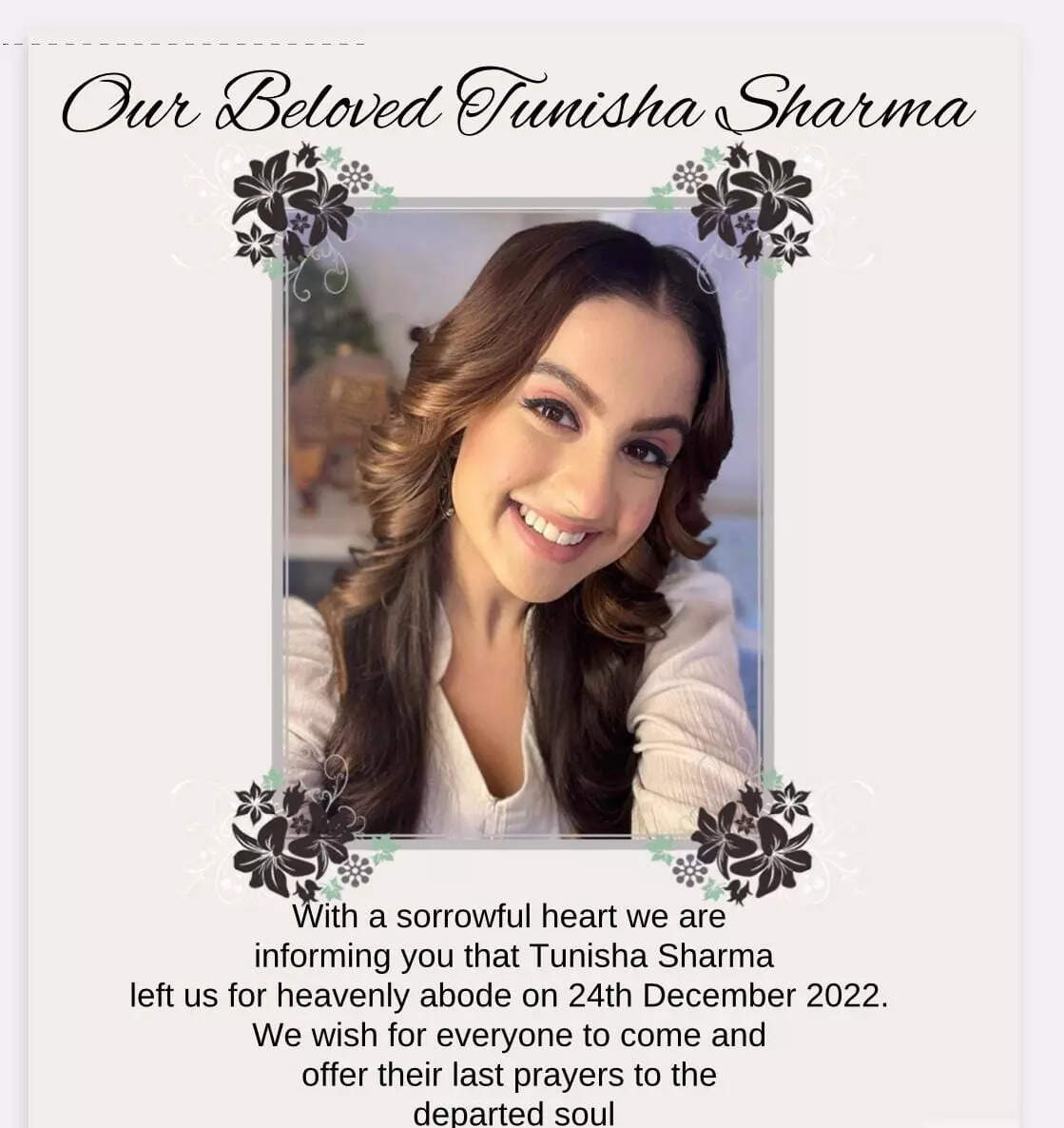 Tunisha Sharma's last rites to be held on December 27 at her residence ...