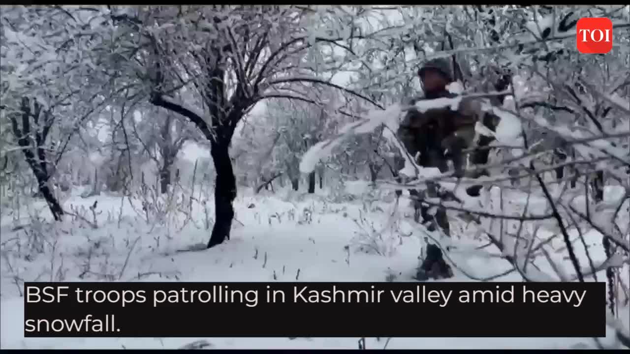 BSF troops patrol in Kashmir valley amid heavy snowfall