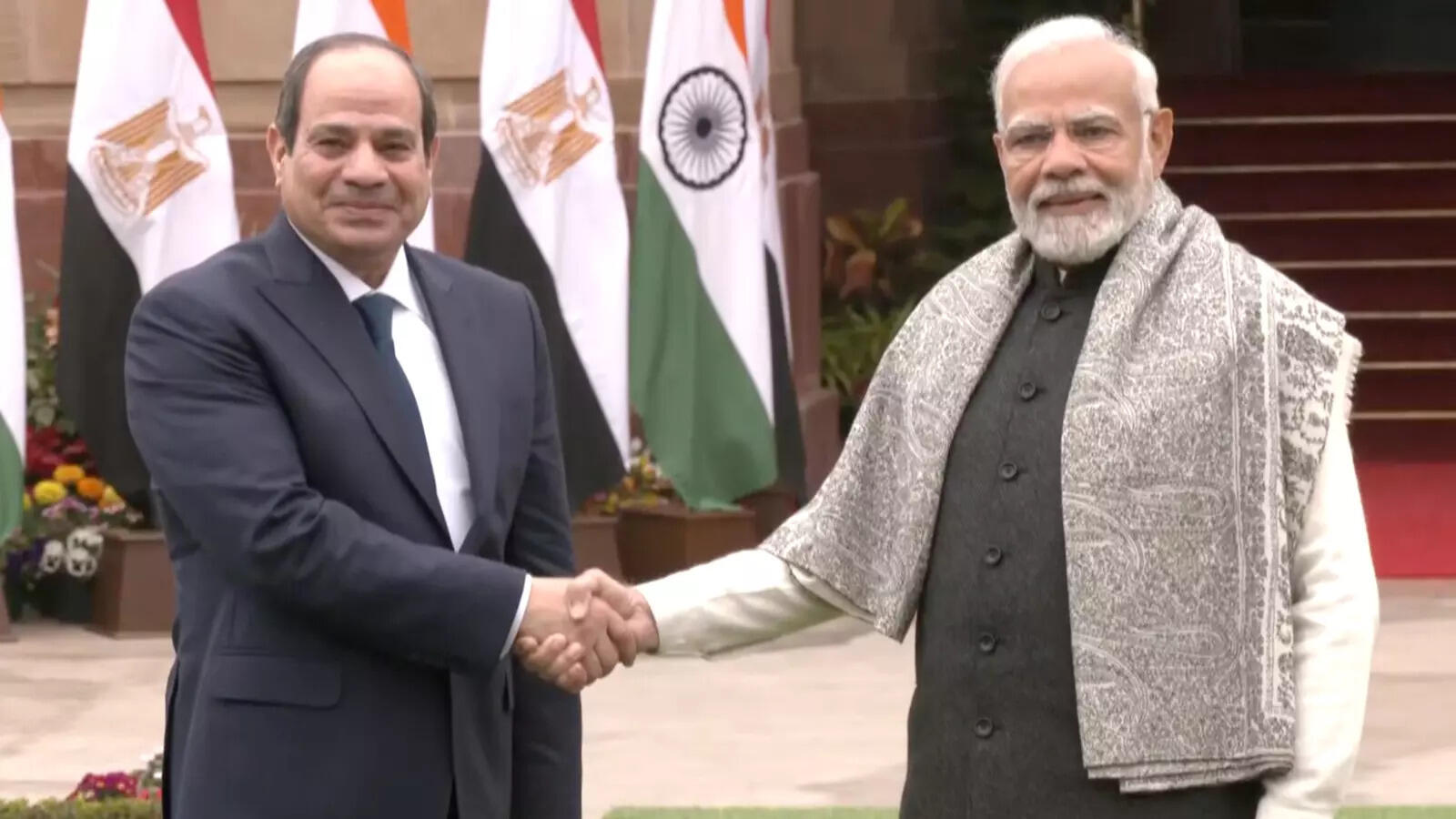 PM Modi welcomes Egyptian President Abdel Fattah El-Sisi at Hyderabad House in Delhi