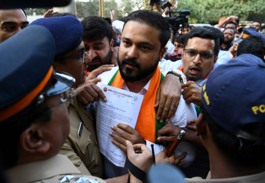 Despite protests, around 200 students watch BBC…