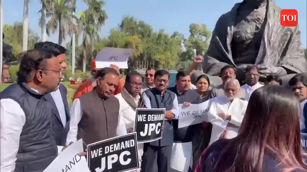 Parliament session: Opposition holds protest over Adani issue near ...