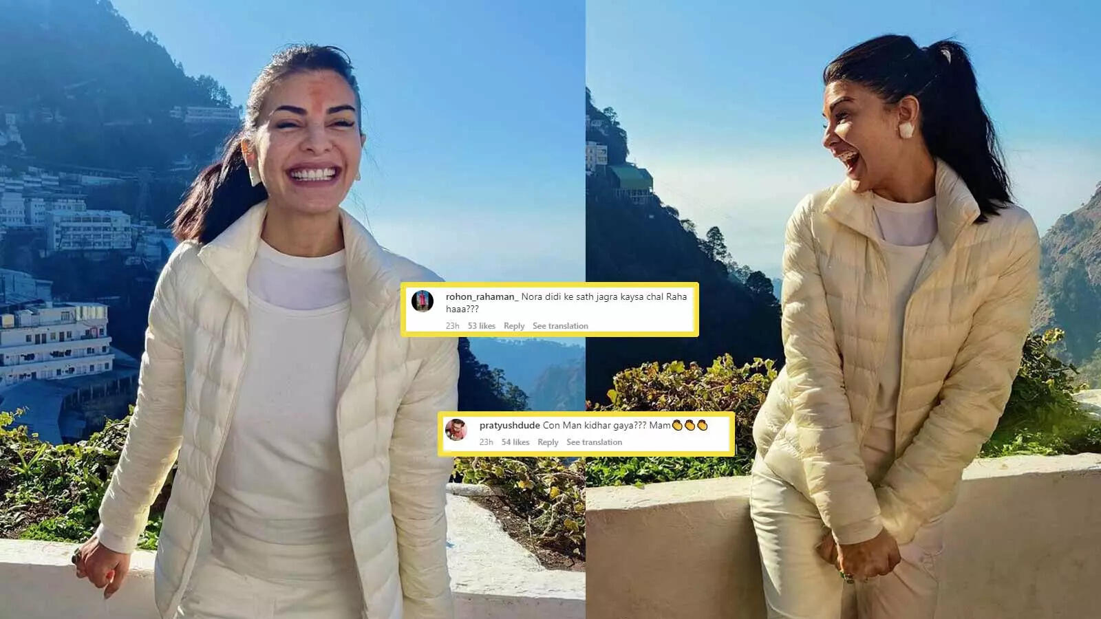 Jacqueline Fernandez strikes a pose near Vaishno Devi temple, gets ...