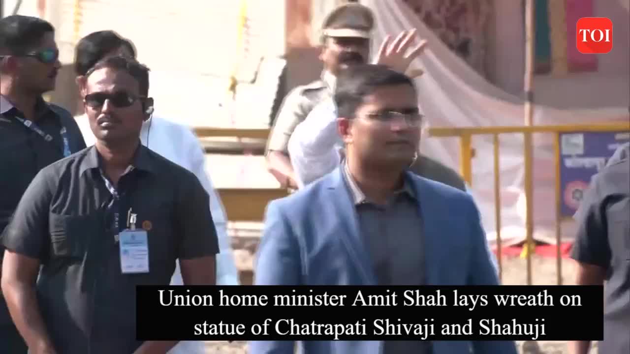 Union home minister Amit Shah lays wreath on statue of Chatrapati ...