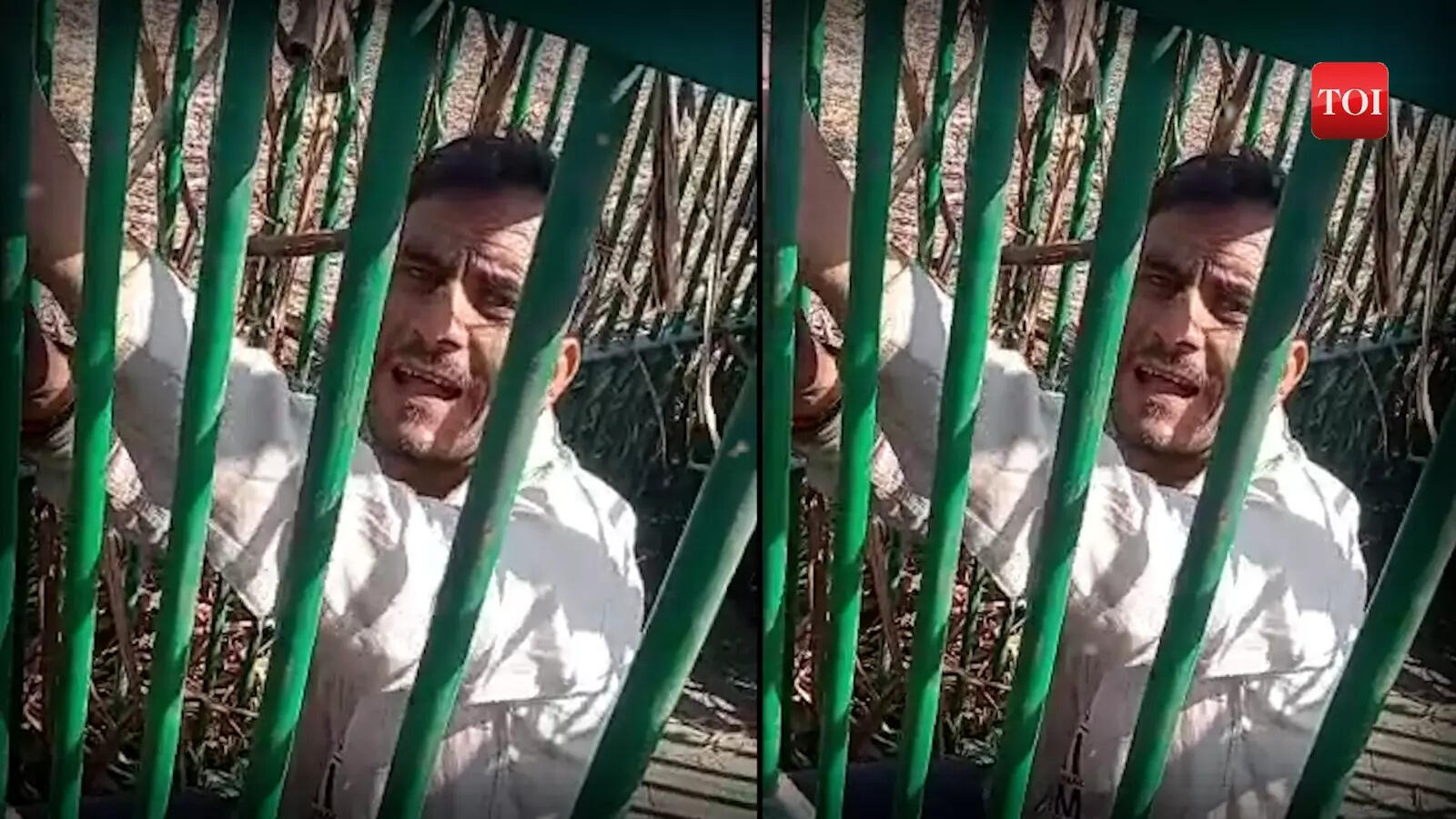 Youth attempts to steal chickens get traps in a cage in Bulandshahr