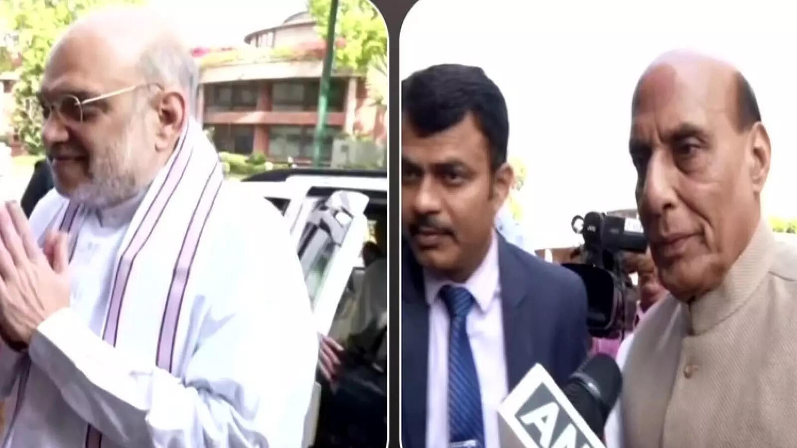 HM Amit Shah, Defence Minister Rajnath Singh at Parliament for the second part of the Budget session