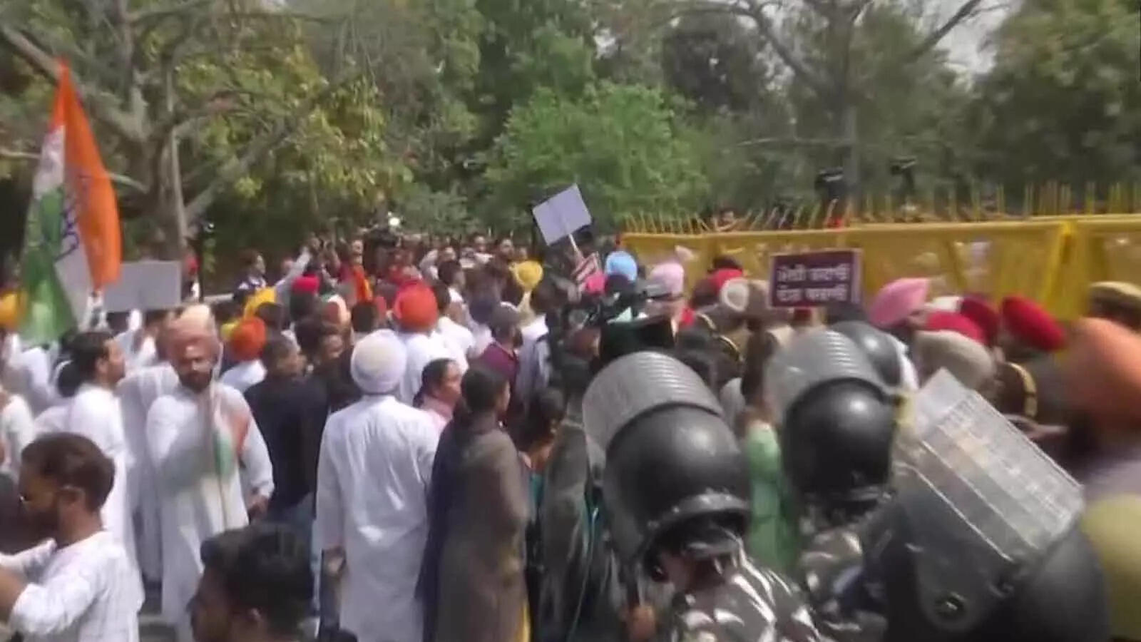 Congress workers protest in Chandigarh over Adani issue