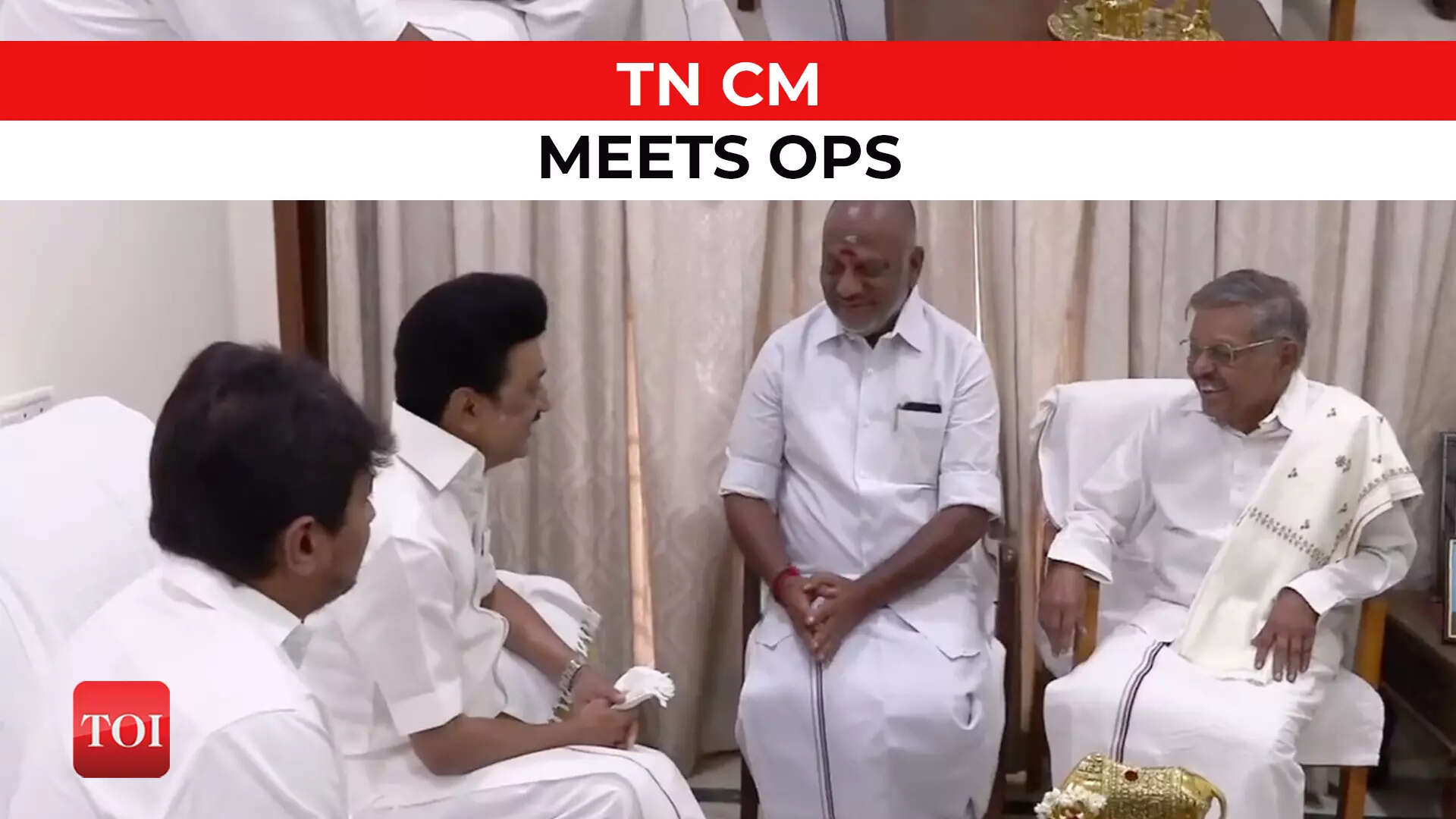 mk stalin: Watch: Chennai: CM MK Stalin meets AIADMK leader OPS to offer condolences on his ...