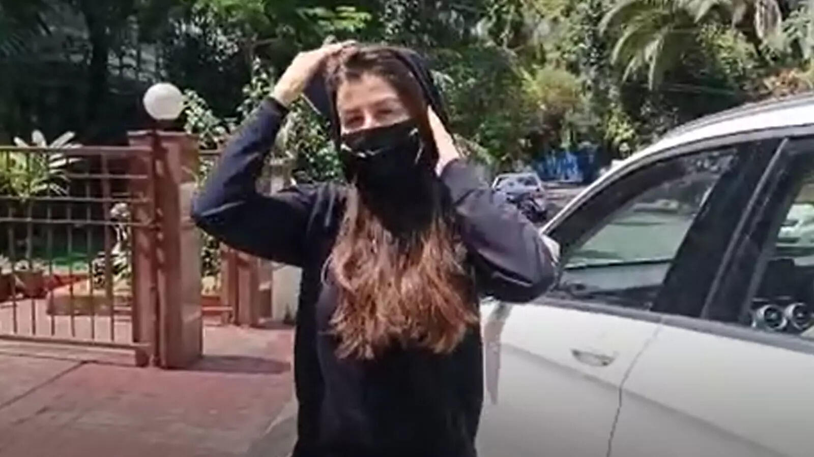 Giorgia Andriani clicked sporting a face mask in Bandra