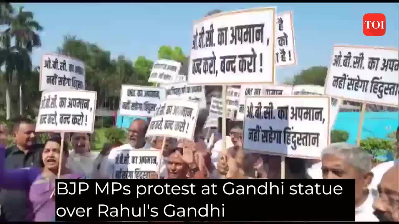 rahul gandhi: BJP MPs protest at Gandhi statue over Rahul Gandhi case
