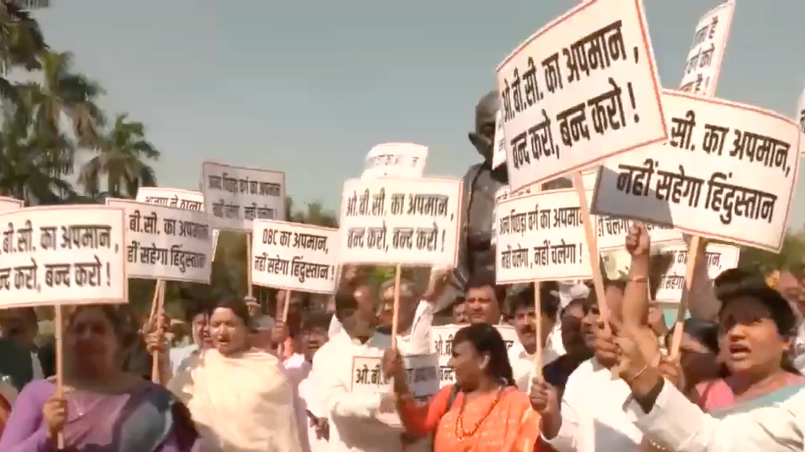 Watch: BJP MPs protest at Gandhi statue in Parliament against Rahul Gandhi