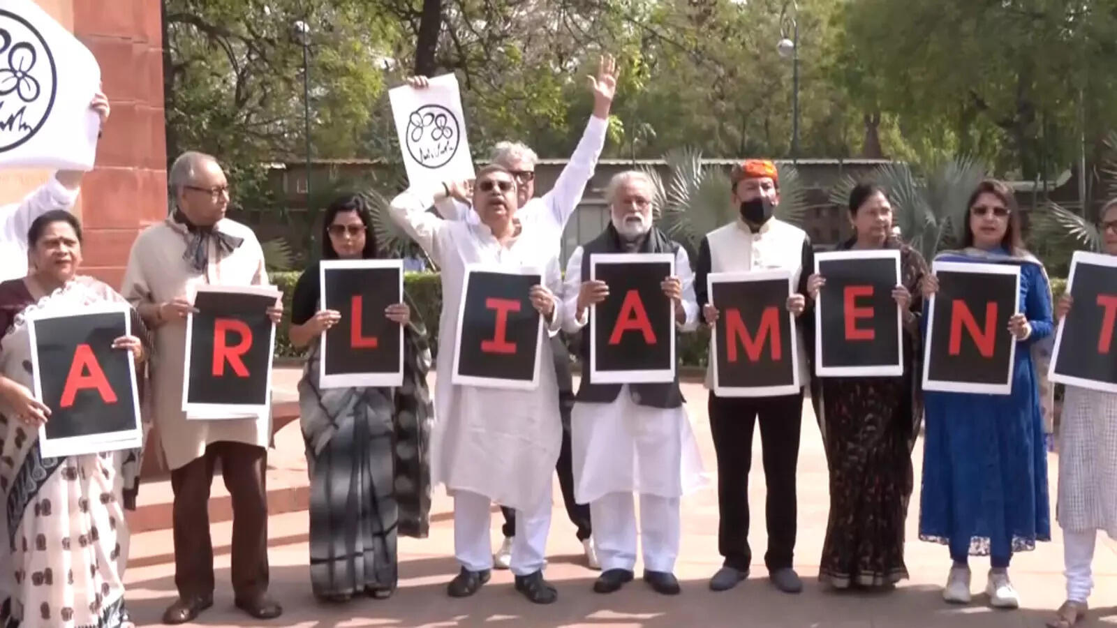 TMC MPs stage protest against Centre in Parliament