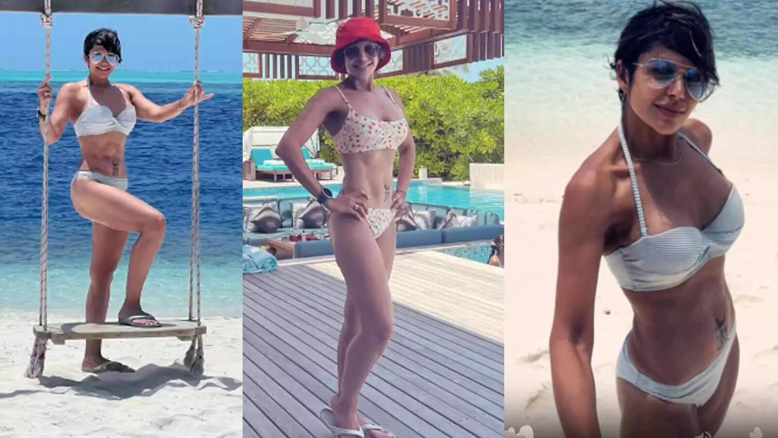 50-year-old Mandira Bedi flaunts her toned abs in different bikinis, drops stunning video from ...