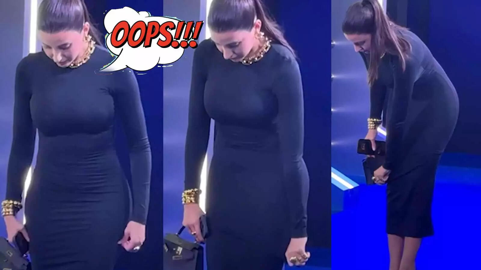 Oops! Nora Fatehi gets UNCOMFORTABLE in this skintight black dress ...
