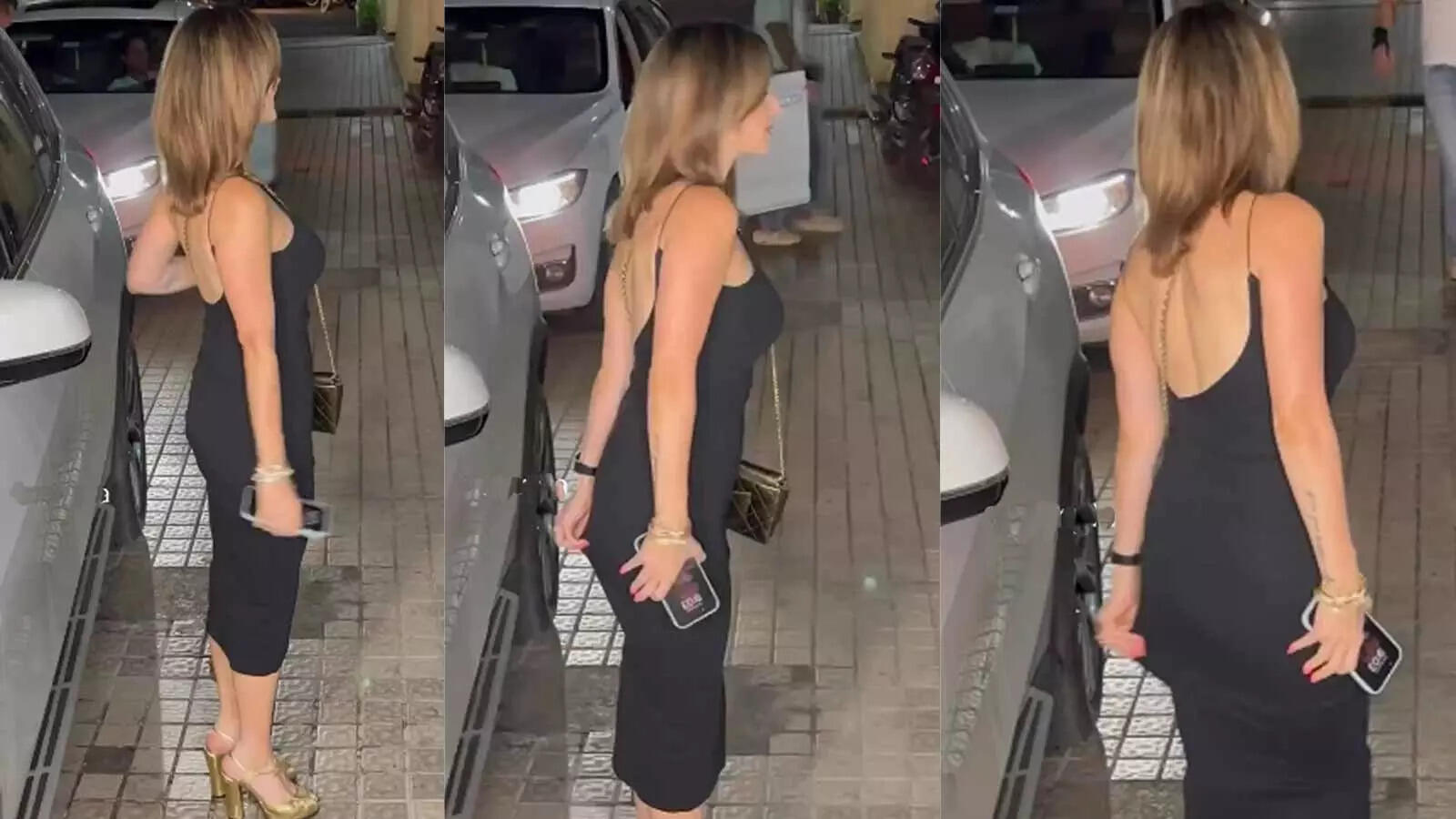 Oops! Hrithik Roshan's ex-wife Sussanne Khan adjusts her tight black dress in front of camera ...