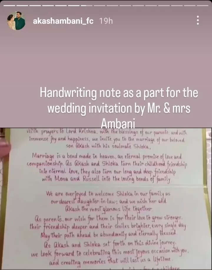 Unseen photo of Ambani’s handwritten letter for Akash and Shloka’s ...