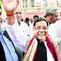 Sangma files papers with Congress leader by his side