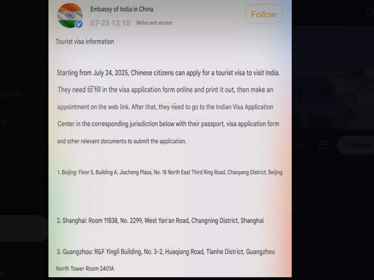 India reopens doors: Tourist Visas for Chinese travellers resumes today ...