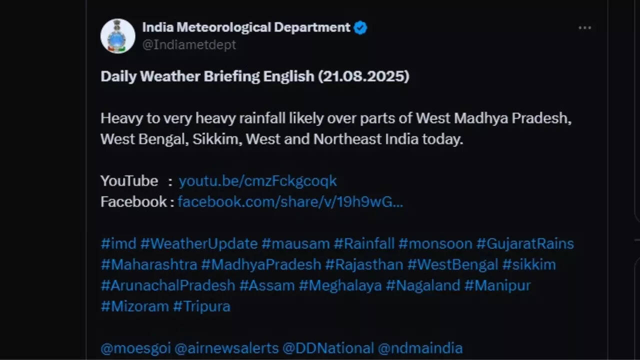 IMD issues heavy to very heavy rainfall warning across multiple states ...