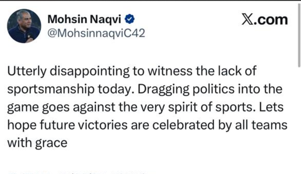 'Utterly disappointing to witness lack of sportsmanship' - Mohsin Naqvi criticises India’s no ...