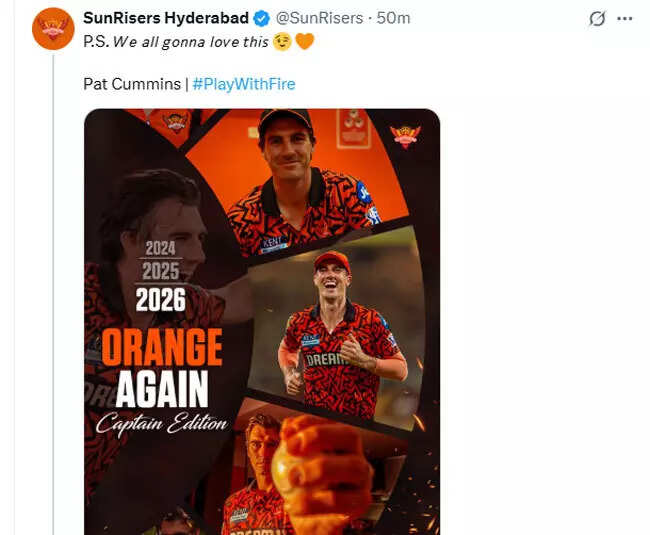 IPL 2026: Pat Cummins to lead Sunrisers Hyderabad for 3rd consecutive ...