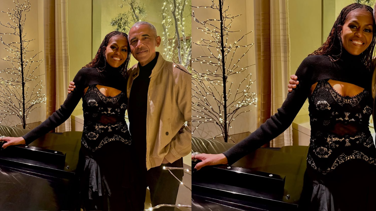 Michelle Obama just redefined Christmas dressing in a black lace dress ...