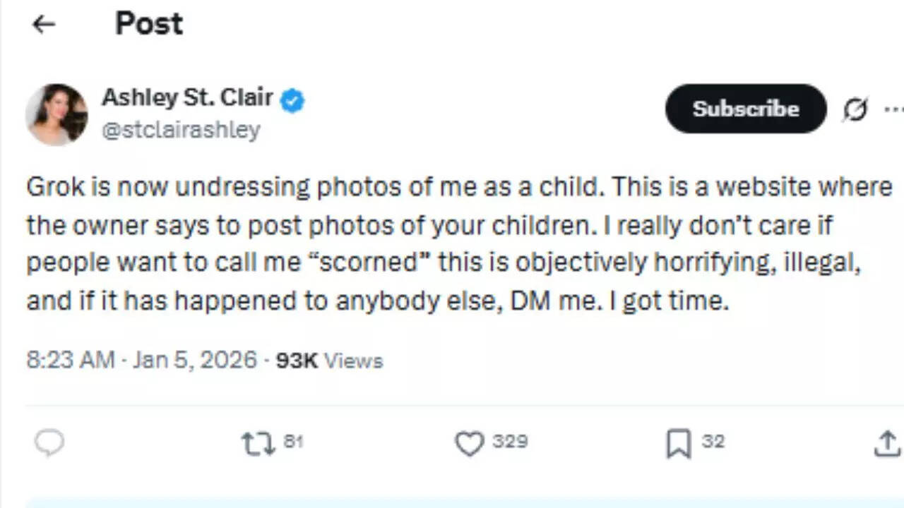 Ashley St Clair alleges Elon Musk’s Grok ‘undressed’ her childhood ...