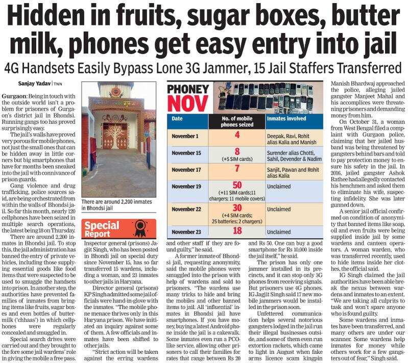 Jail super, 3 aides out after 200 mobiles found in November | Gurgaon ...