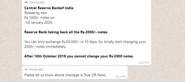FAKE ALERT: Viral message claiming RBI will discontinue Rs 2000 ...