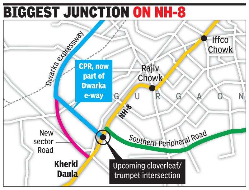 trumpet junction: Cloverleaf, trumpet interchange to link NH-8, SPR ...