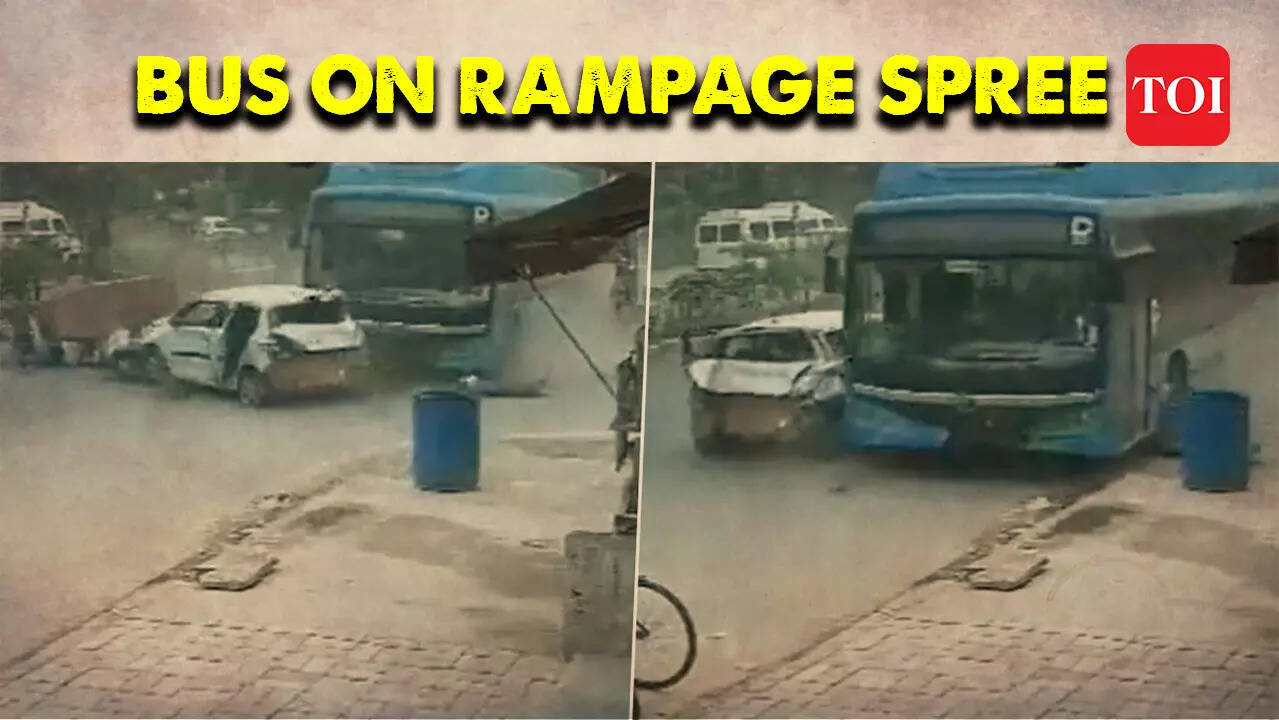 Caught on CCTV: Delhi bus on rampage, rams car, crashes into parked scooters | TOI Original ...