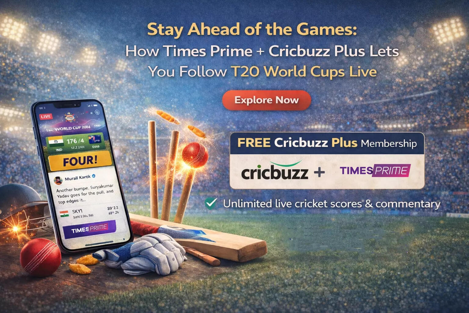 Live Cricket Action: Follow T20 World Cups with Times Prime & Cricbuzz Plus