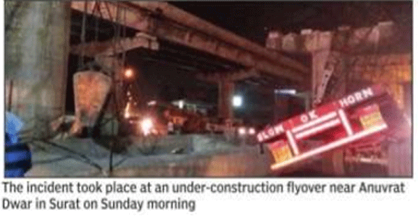 Crane collapses at Surat flyover, 1 injured | Surat News - Times of India