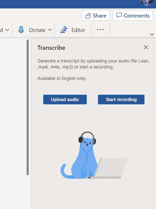 How to use the new Microsoft Word for web transcription feature
