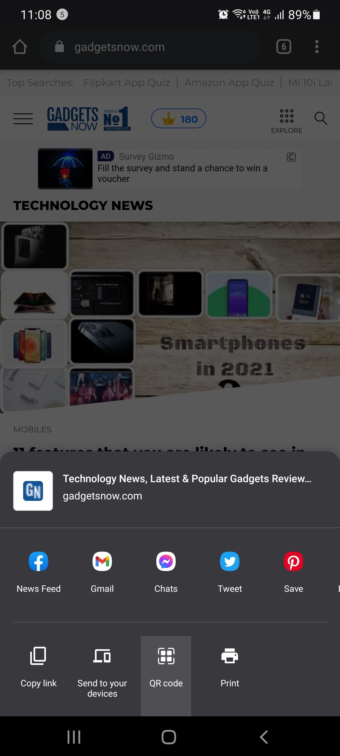 How to generate a QR Code using Google Chrome for Android for websites