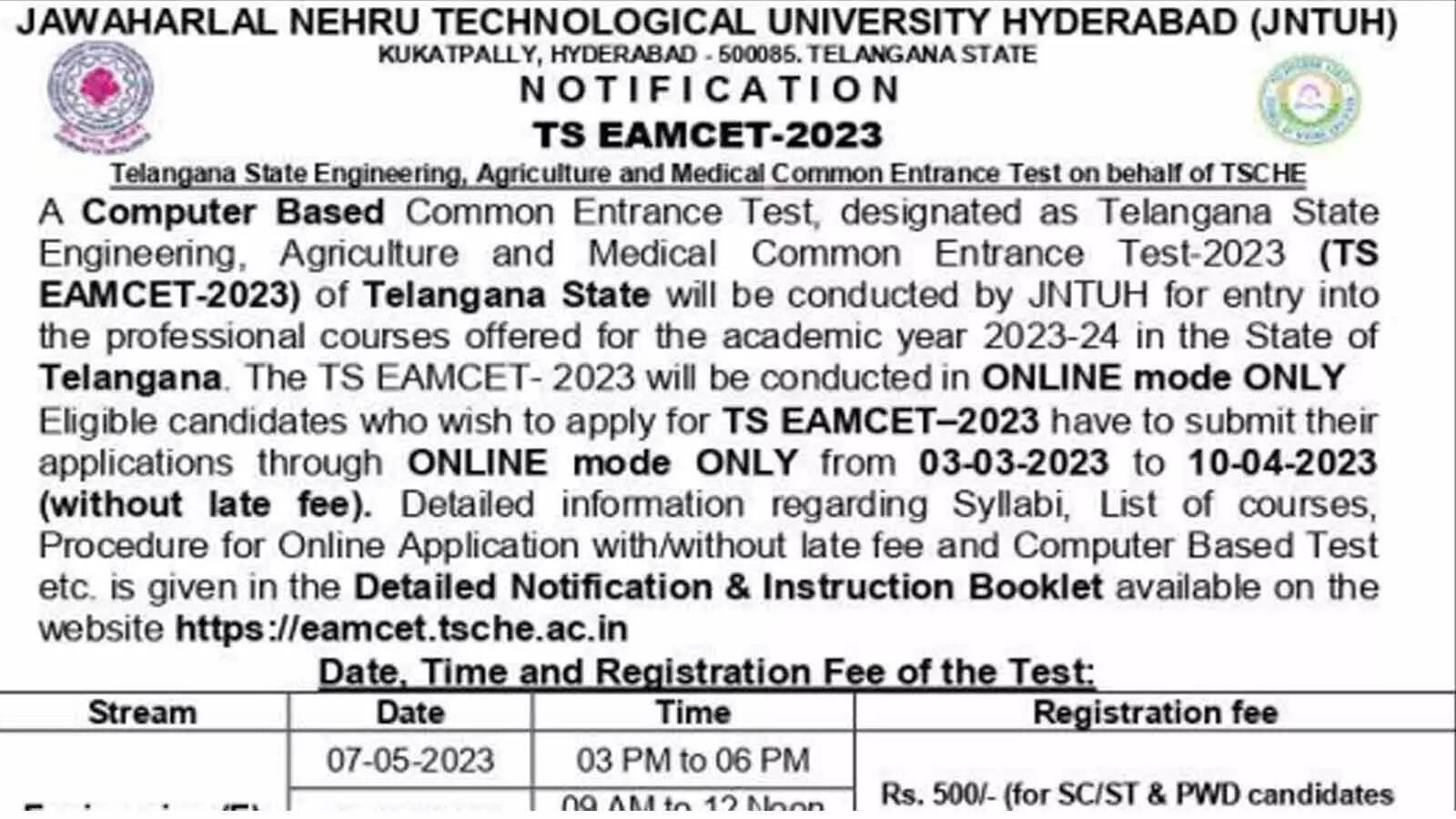 Telangana Eamcet 2023 Application Form Date - Printable Forms Free Online