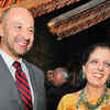 Francois Richier and Monica Burman during a reception to welcome ...