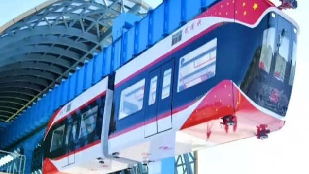 China's futuristic 'air train' leviates through the air 30 ft above the ...