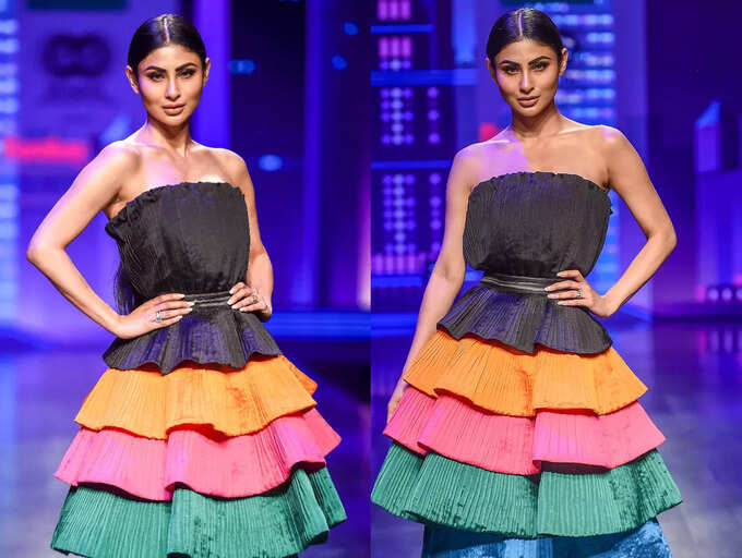 Mouni Roy rocks a tiered dress on the ramp | The Times of India