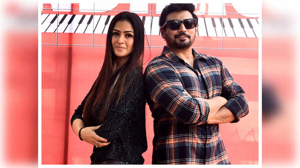 Prashanth and Simran in shoot mode on Andhagan set