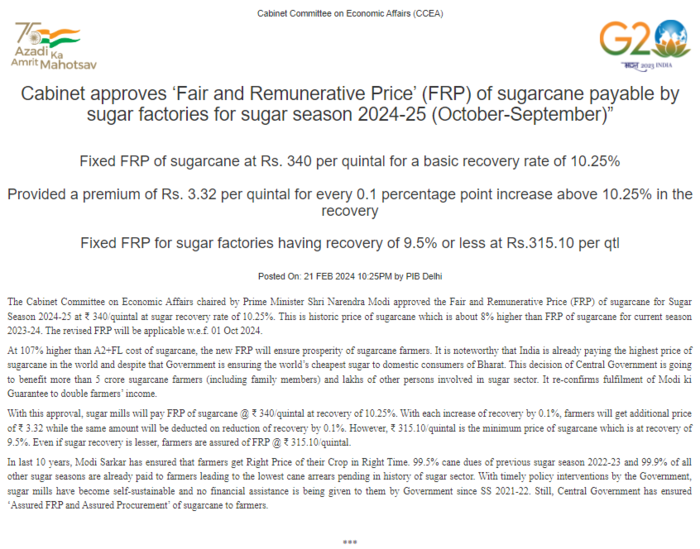 Breaking News Live: Cabinet approves hike in sugarcane FRP by Rs 25 to ...