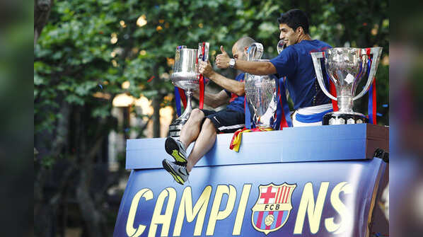 Barcelona celebrate treble in style