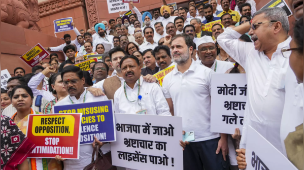 INDIA bloc MPs protest in Parliament against 'misuse' of central agencies