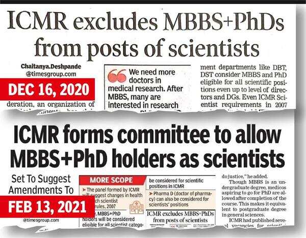 Icmr: Icmr Revises Rules, Allows Mbbs+phds To Be Scientists | Nagpur ...